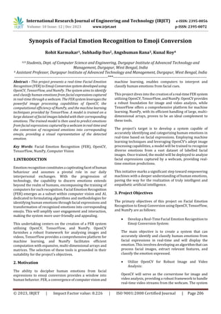 Synopsis of Facial Emotion Recognition to Emoji Conversion | PDF