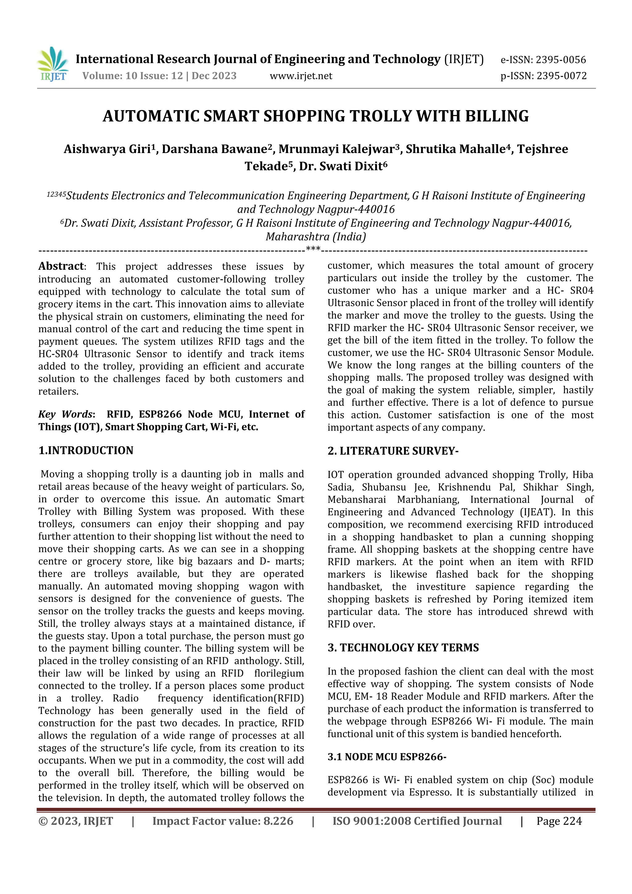 AUTOMATIC SMART SHOPPING TROLLY WITH BILLING | PDF