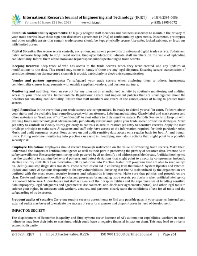 INTERPLAY OF ARTIFICIAL INTELLIGENCE ON TRADE SECRETS | PDF