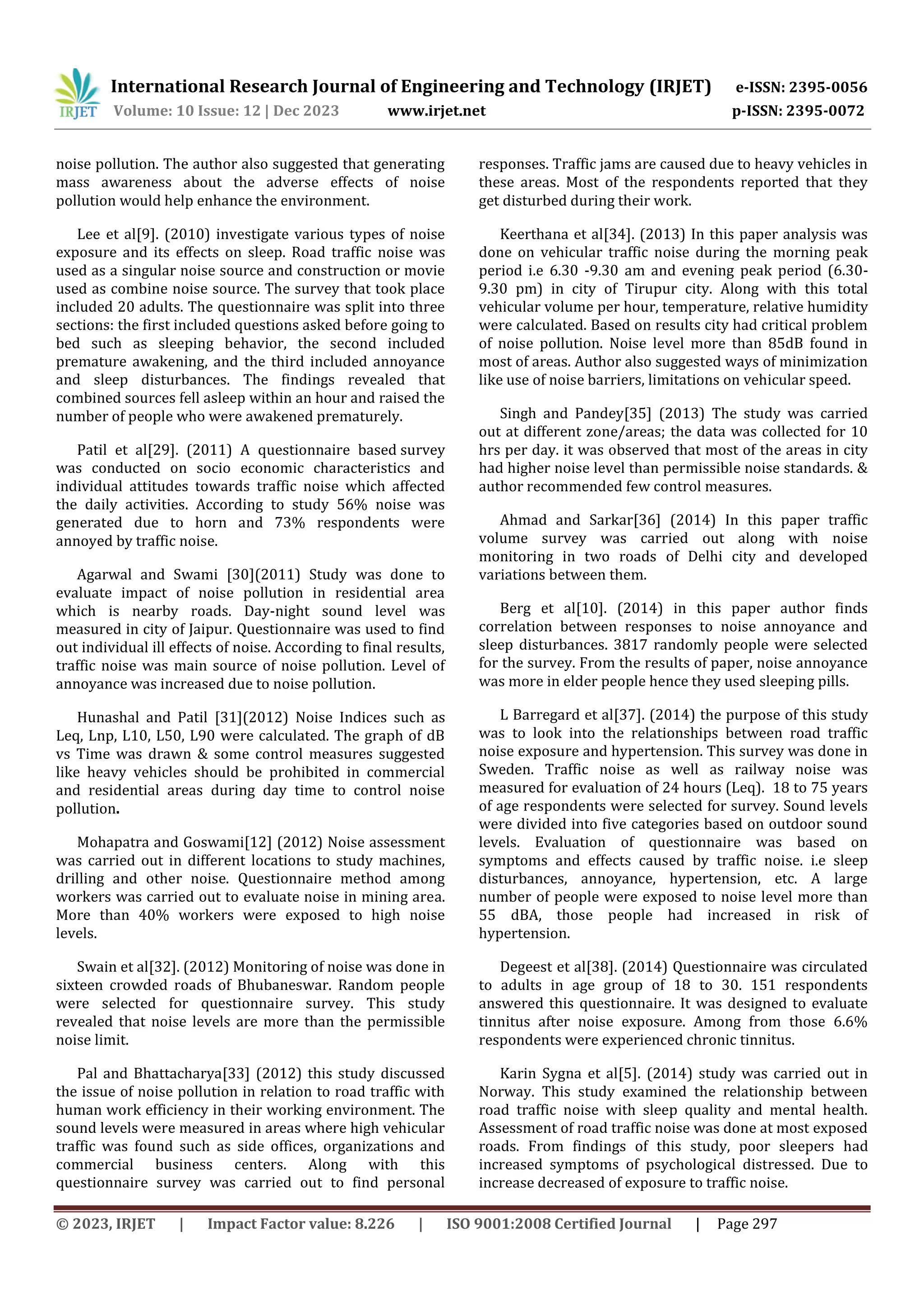 Traffic Noise Pollution and Its Health Implications on Humans: A Review ...