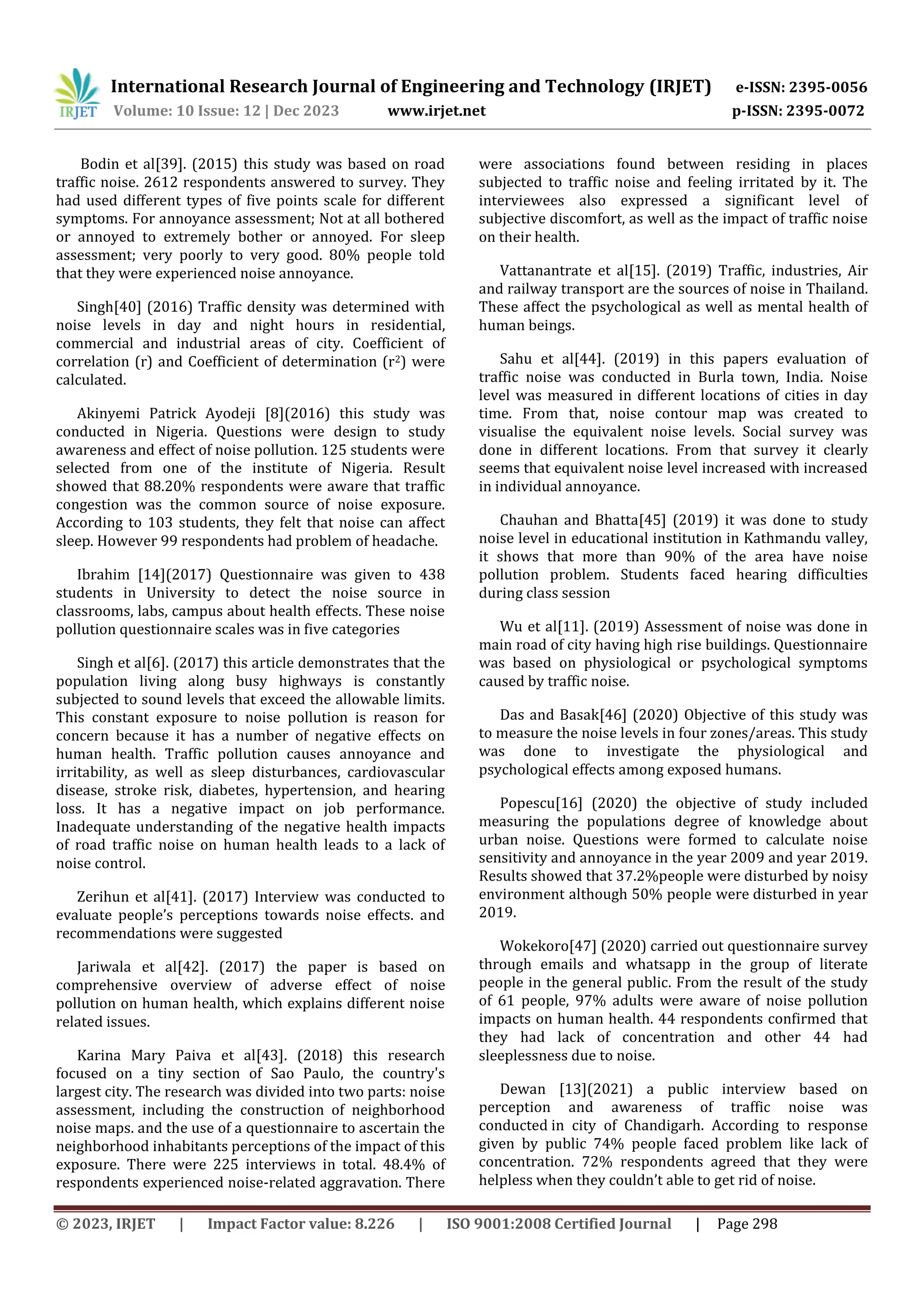 Traffic Noise Pollution and Its Health Implications on Humans: A Review ...