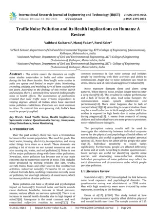 Traffic Noise Pollution and Its Health Implications on Humans: A Review ...
