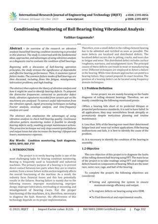 Conditioning Monitoring of Ball Bearing Using Vibrational Analysis | PDF