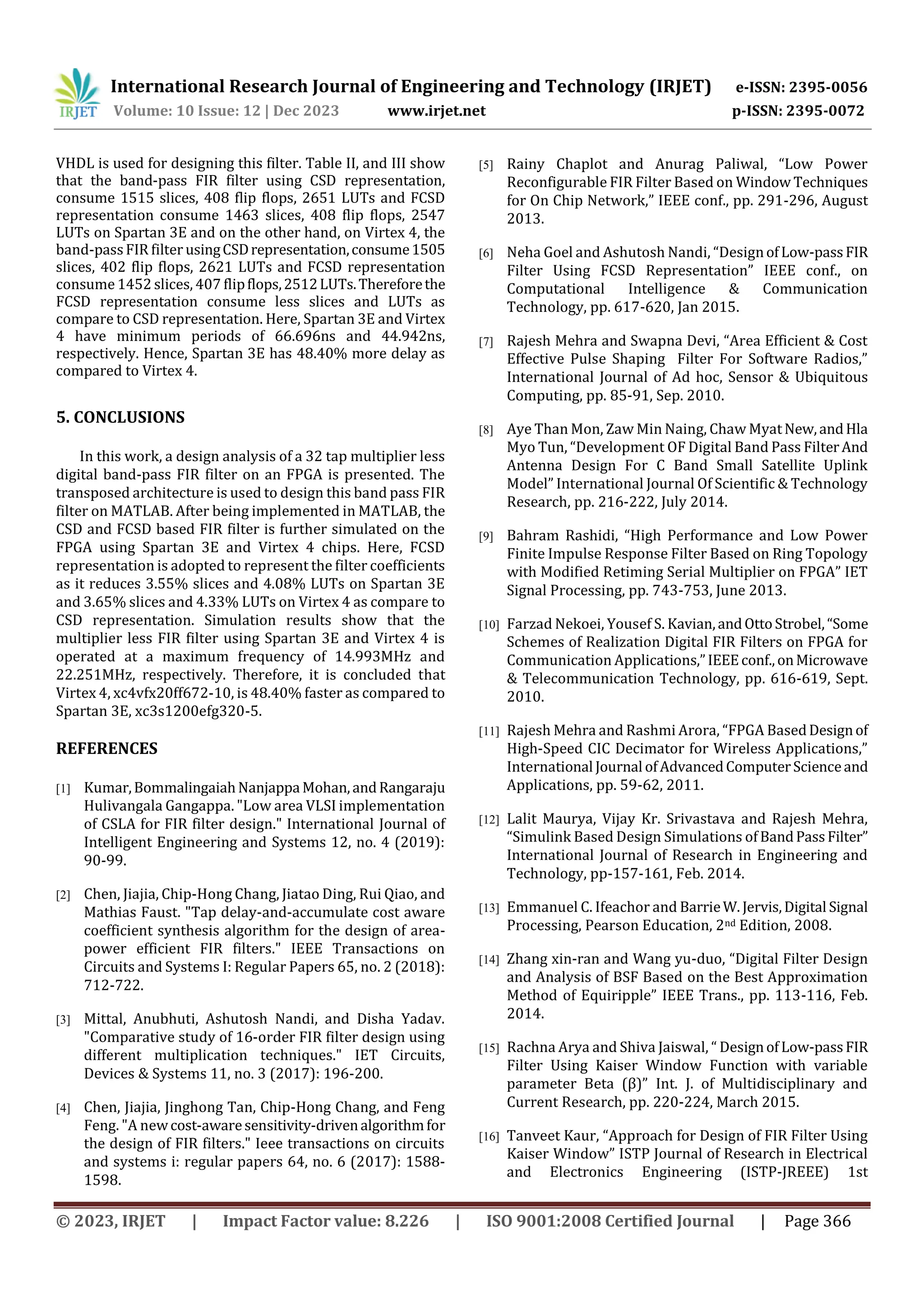 FPGA Based Design of 32 Tap Band Pass FIR Filter Using Multiplier- Less Techniques | PDF