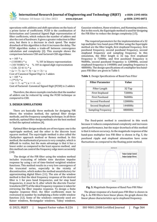 FPGA Based Design of 32 Tap Band Pass FIR Filter Using Multiplier- Less Techniques | PDF ...