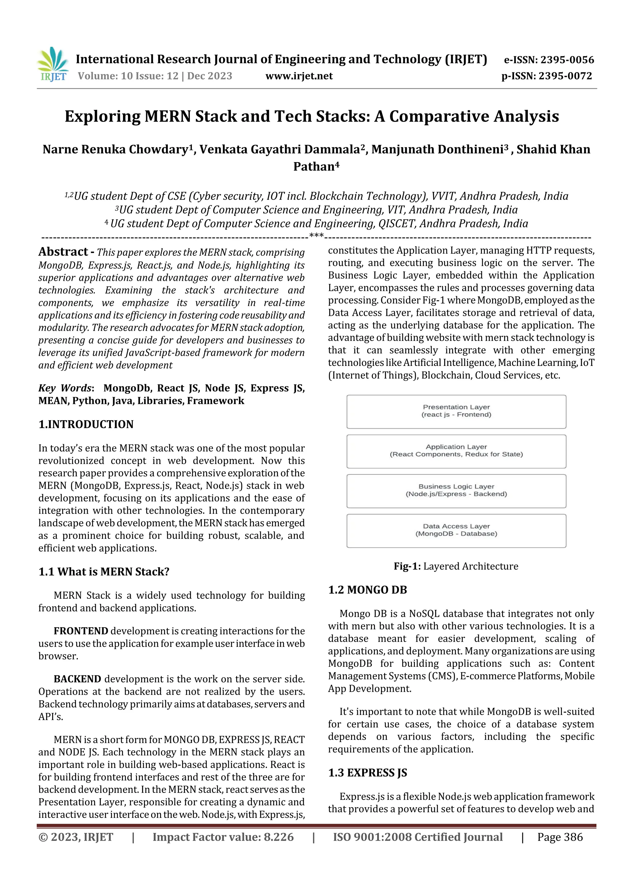 Exploring MERN Stack and Tech Stacks: A Comparative Analysis | PDF
