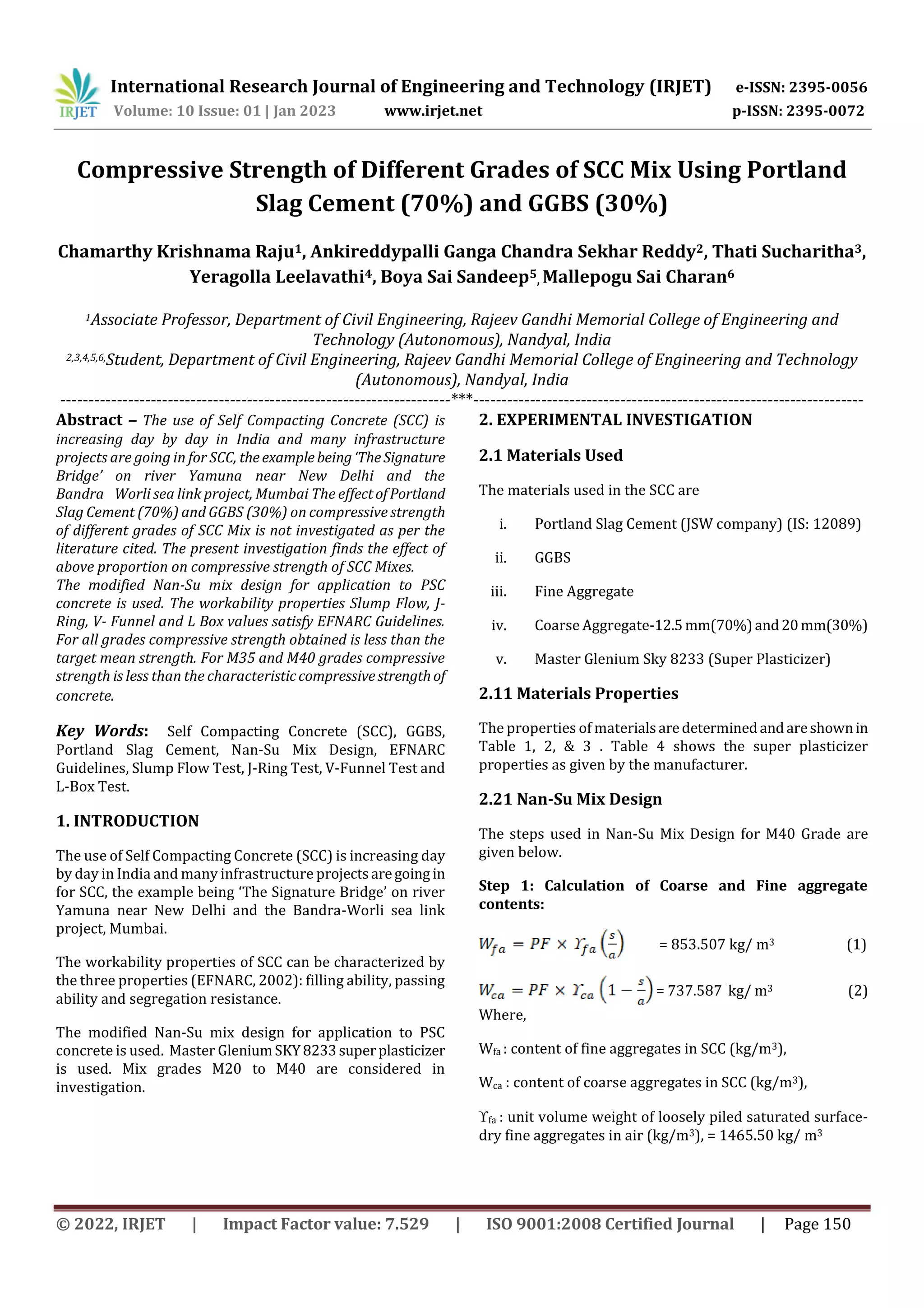 Compressive Strength of Different Grades of SCC Mix Using Portland Slag ...