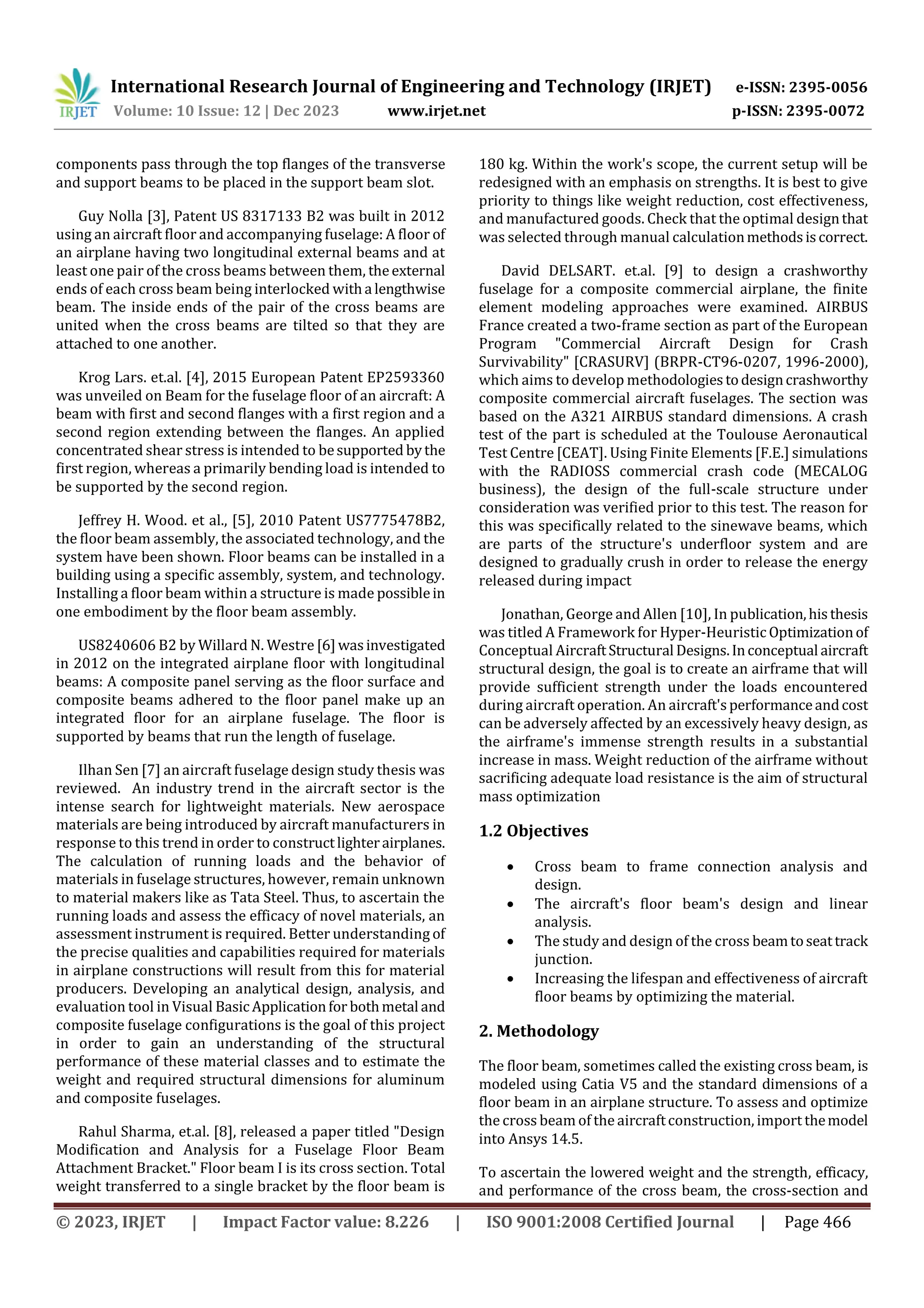 Static and Dynamic Analysis of Floor Beam (Cross beam) of Aircraft ...