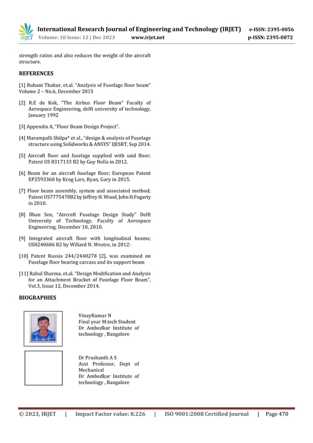 Static and Dynamic Analysis of Floor Beam (Cross beam) of Aircraft | PDF