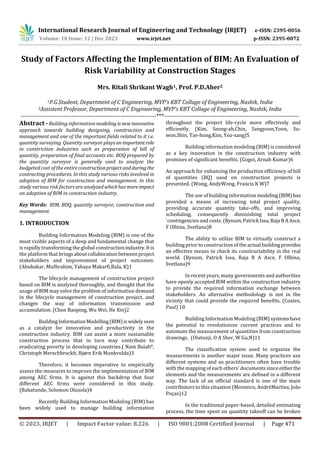 Study of Factors Affecting the Implementation of BIM: An Evaluation of Risk Variability at ...