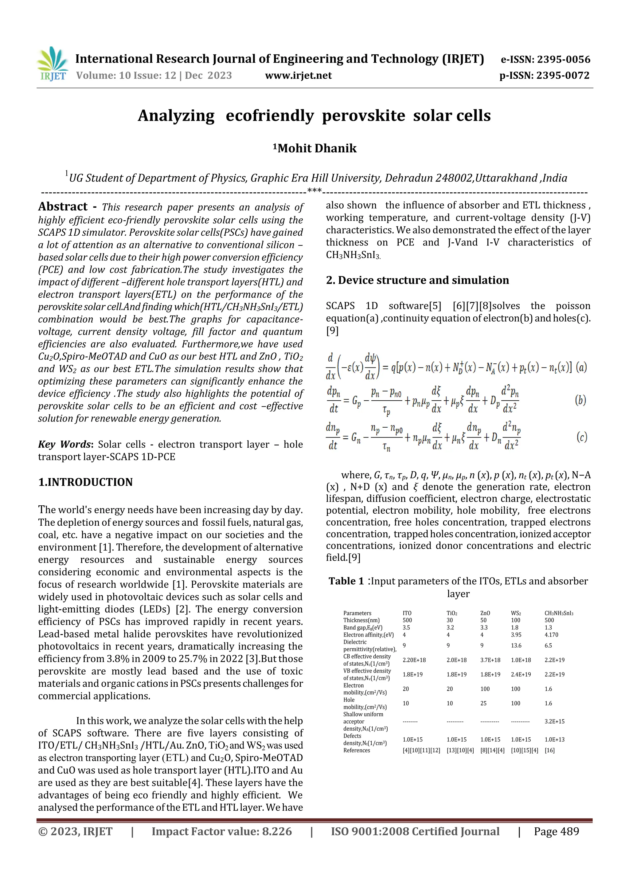 Analyzing ecofriendly perovskite solar cells | PDF