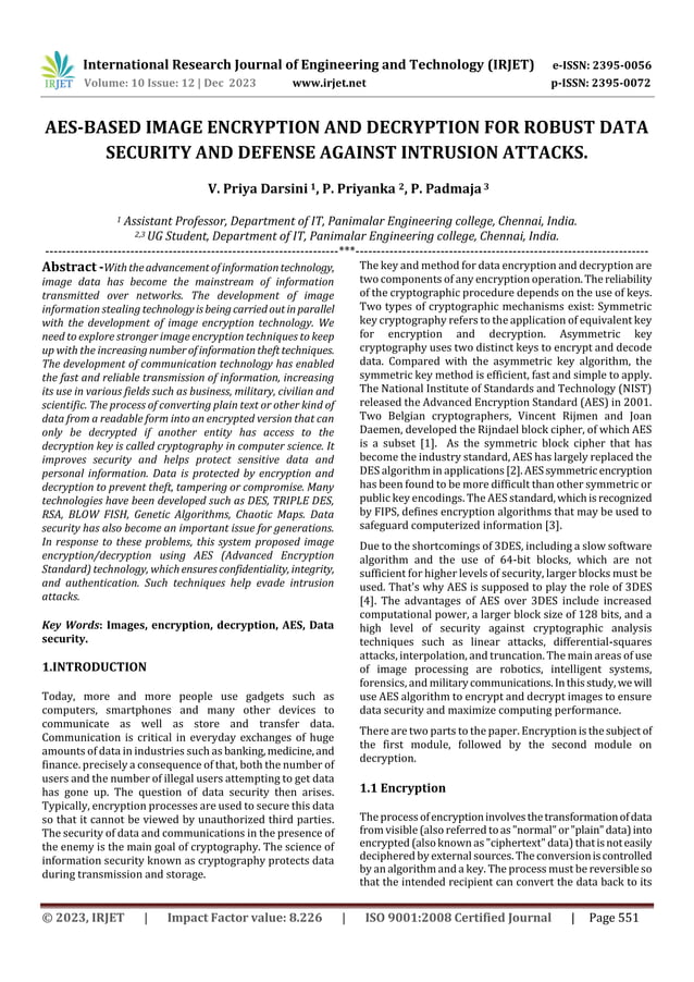 Aes Based Image Encryption And Decryption For Robust Data Security And Defense Against Intrusion
