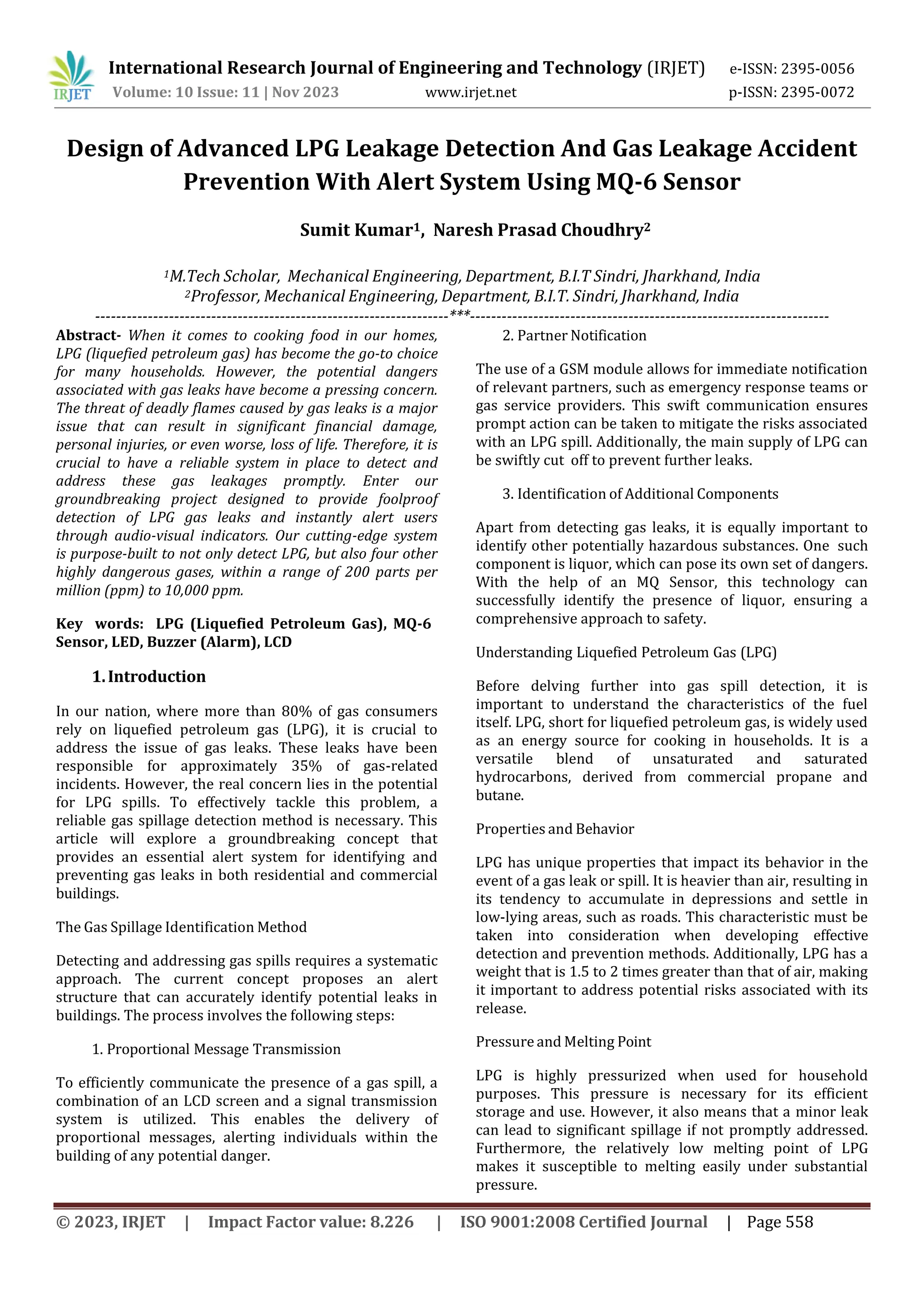 Design of Advanced LPG Leakage Detection And Gas Leakage Accident Prevention With Alert System ...