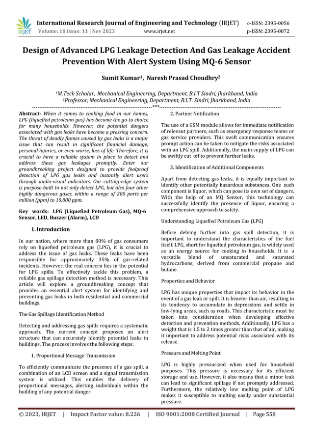 Design of Advanced LPG Leakage Detection And Gas Leakage Accident Prevention With Alert System ...