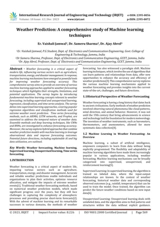 Weather Prediction: A comprehensive study of Machine learning ...