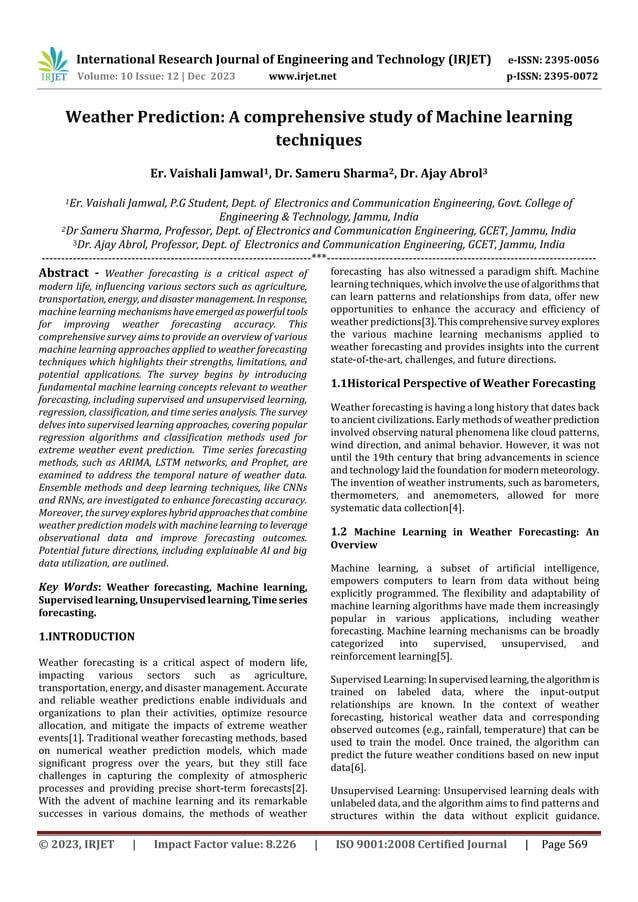 Weather Prediction: A comprehensive study of Machine learning techniques | PDF | Technology ...