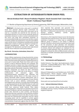 EXTRACTION OF ANTIOXIDANTS FROM ONION PEEL | PDF | Herbs and Supplements | Alternative Medicine