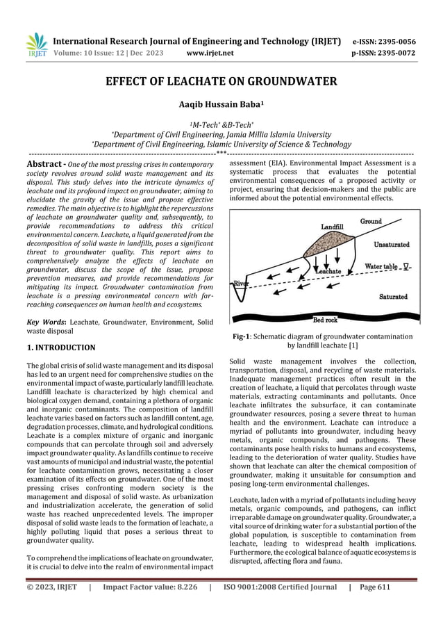EFFECT OF LEACHATE ON GROUNDWATER | PDF | Indoor Environmental Quality | Home & Garden