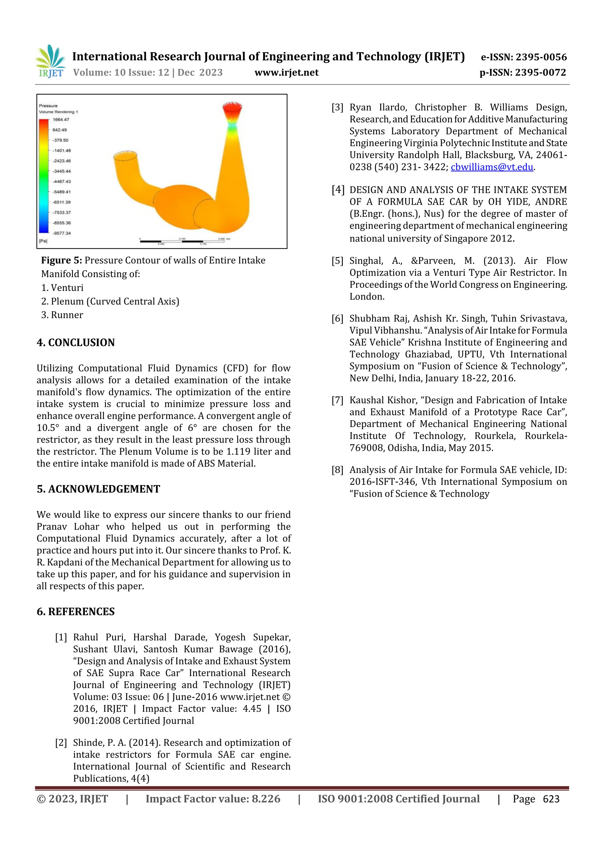 Design and Analysis of Air Intake Manifold for Formula Student Cars | PDF