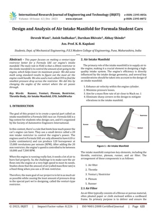 Design and Analysis of Air Intake Manifold for Formula Student Cars | PDF