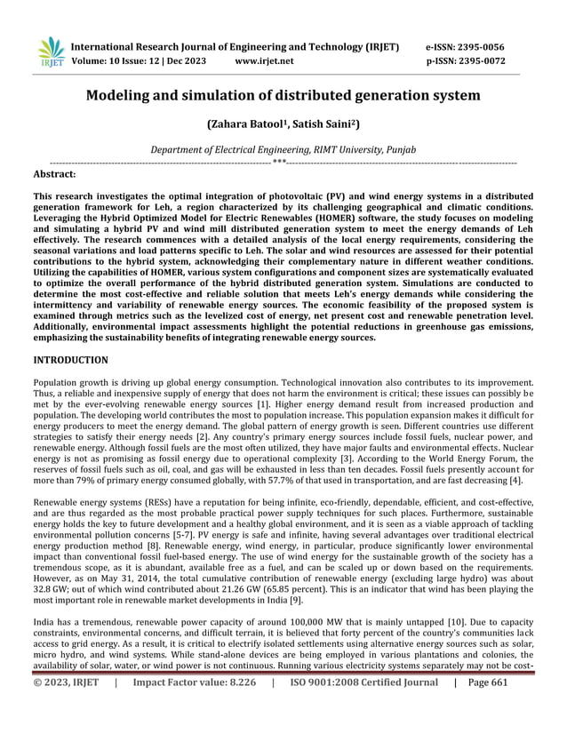 Modeling and simulation of distributed generation system | PDF