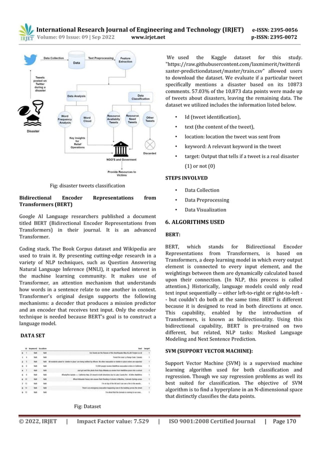 Classification of Disastrous Tweets on Twitter using BERT Model | PDF