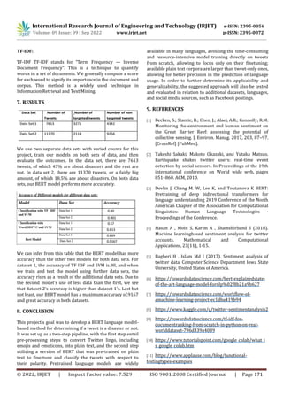 Classification of Disastrous Tweets on Twitter using BERT Model | PDF