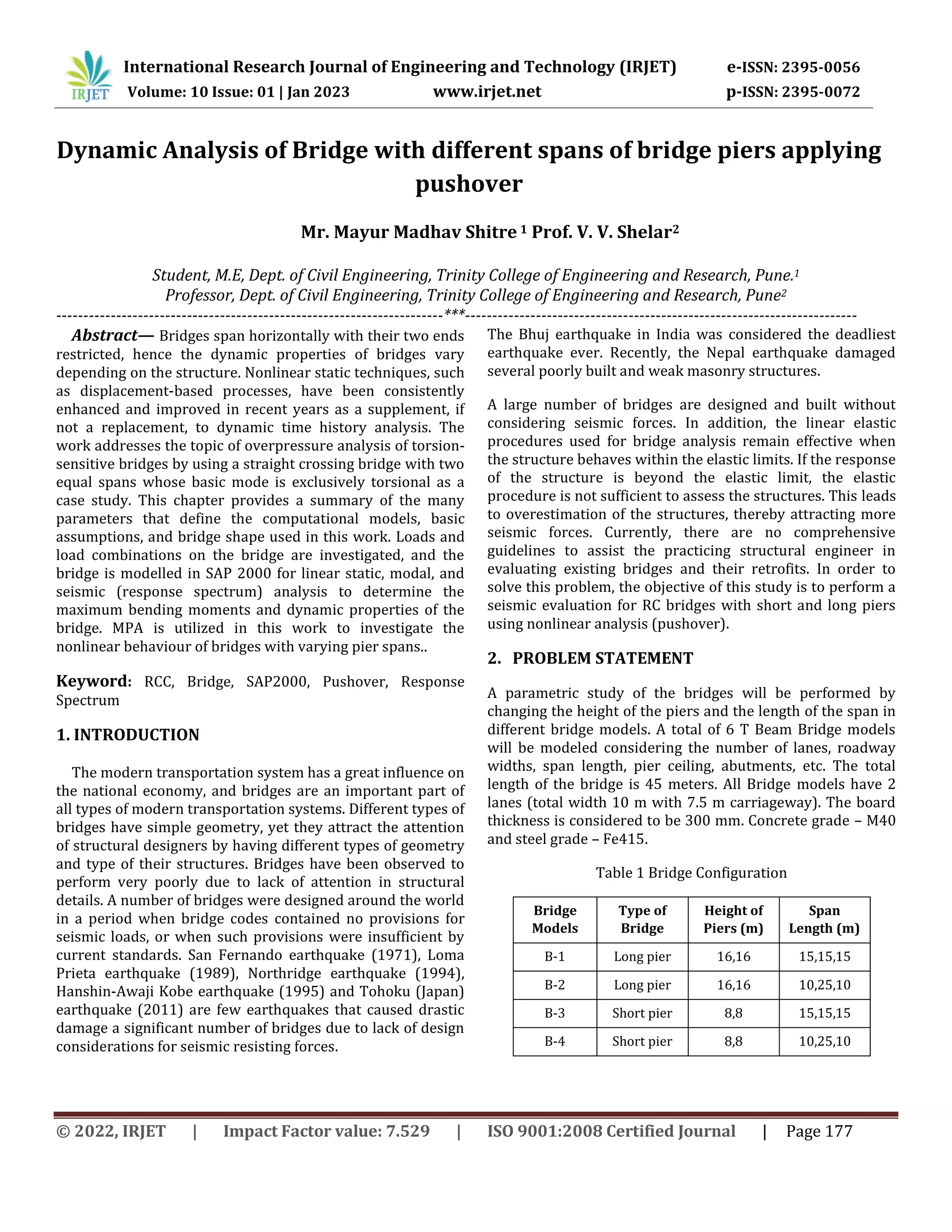 Dynamic Analysis of Bridge with different spans of bridge piers ...