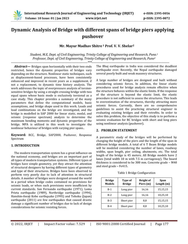Dynamic Analysis of Bridge with different spans of bridge piers applying pushover | PDF