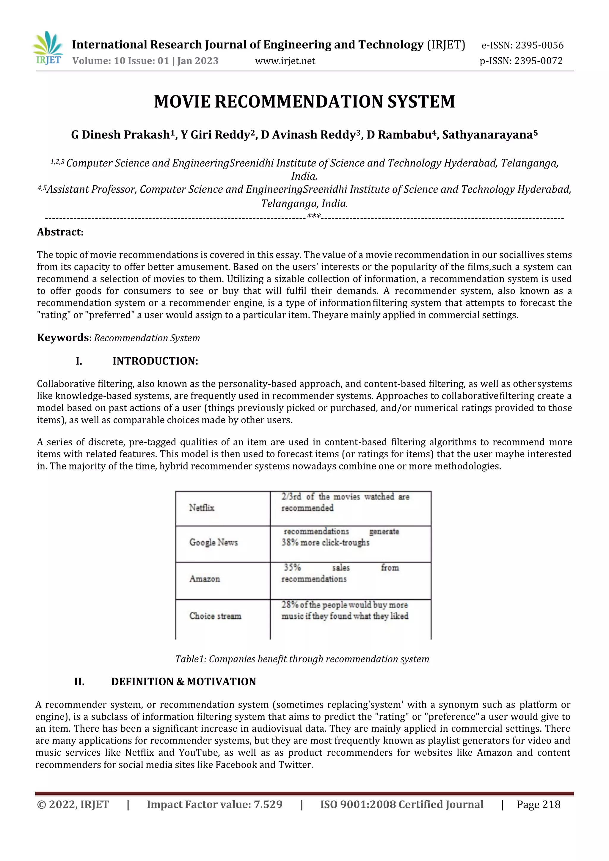 MOVIE RECOMMENDATION SYSTEM | PDF