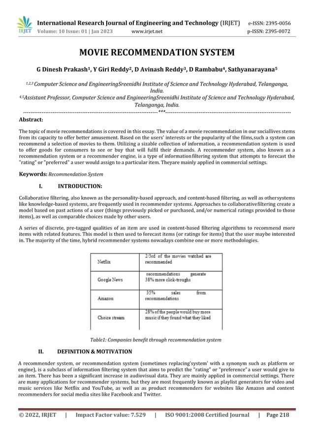 MOVIE RECOMMENDATION SYSTEM | PDF
