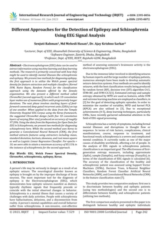 Different Approaches for the Detection of Epilepsy and Schizophrenia Using EEG Signal Analysis | PDF