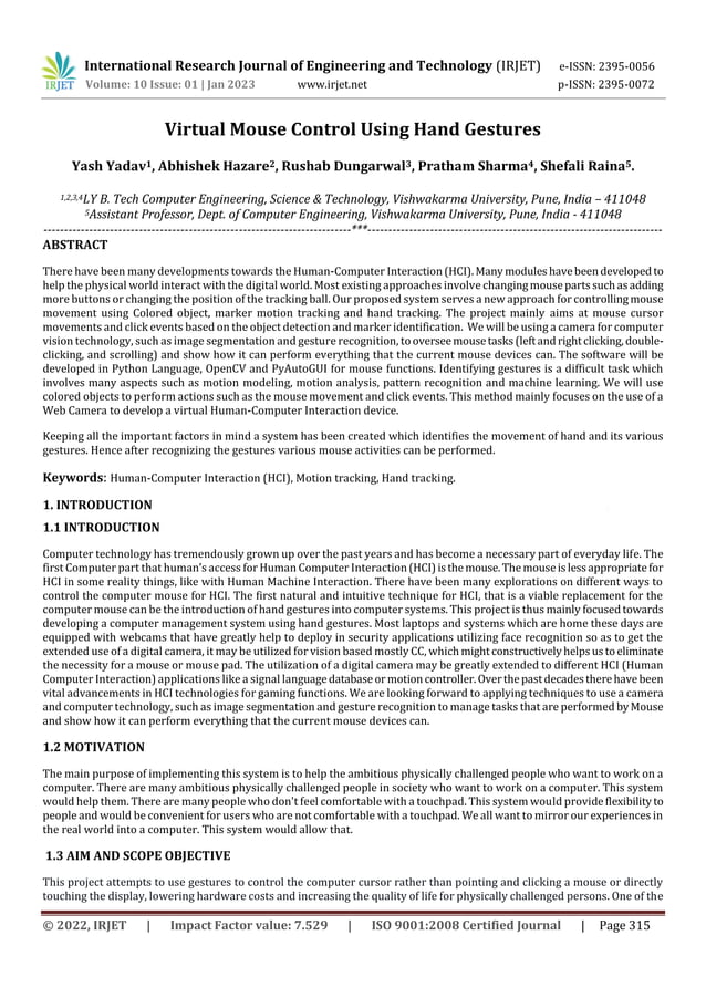 Virtual Mouse Control Using Hand Gestures | PDF
