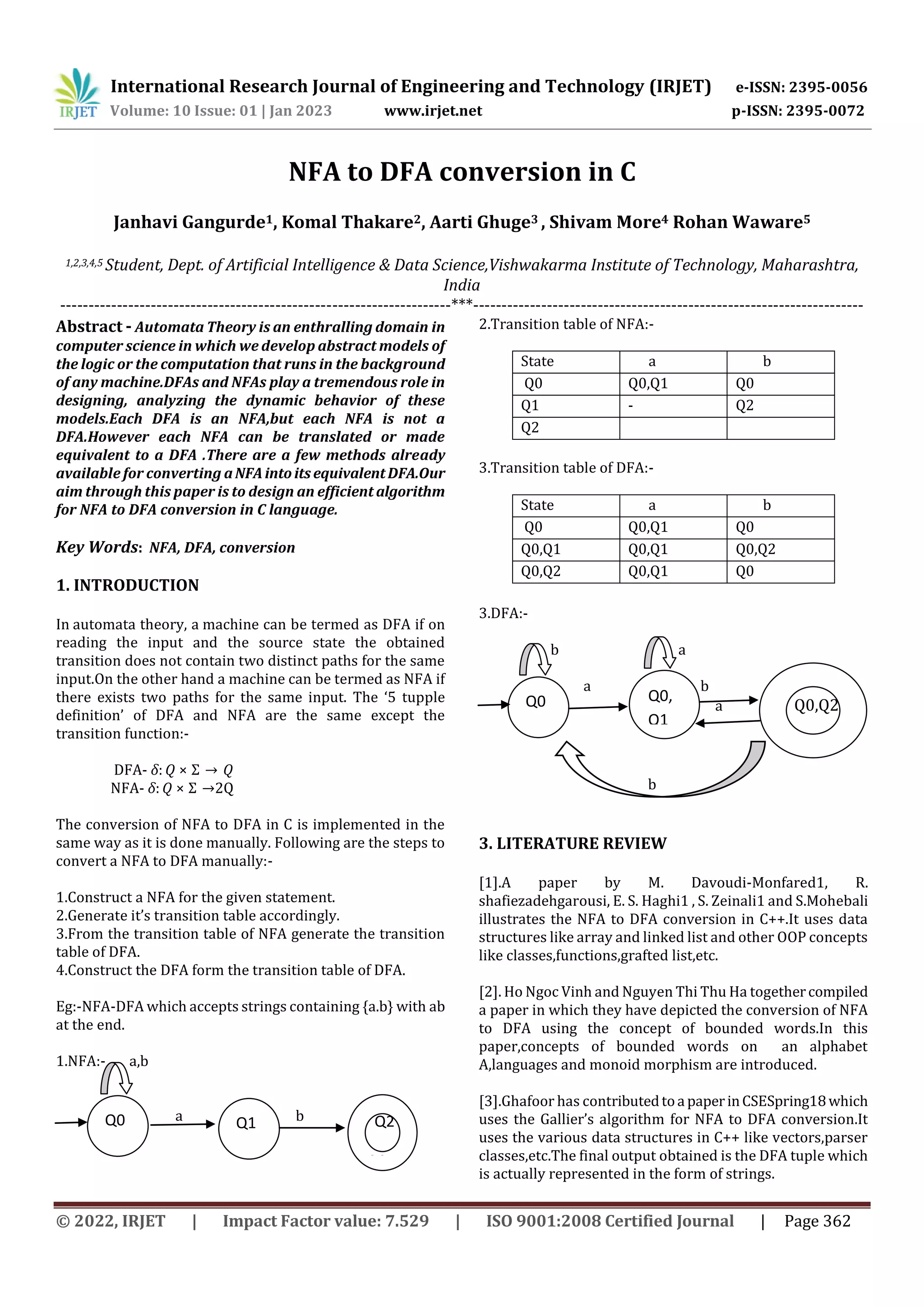 NFA to DFA conversion in C | PDF