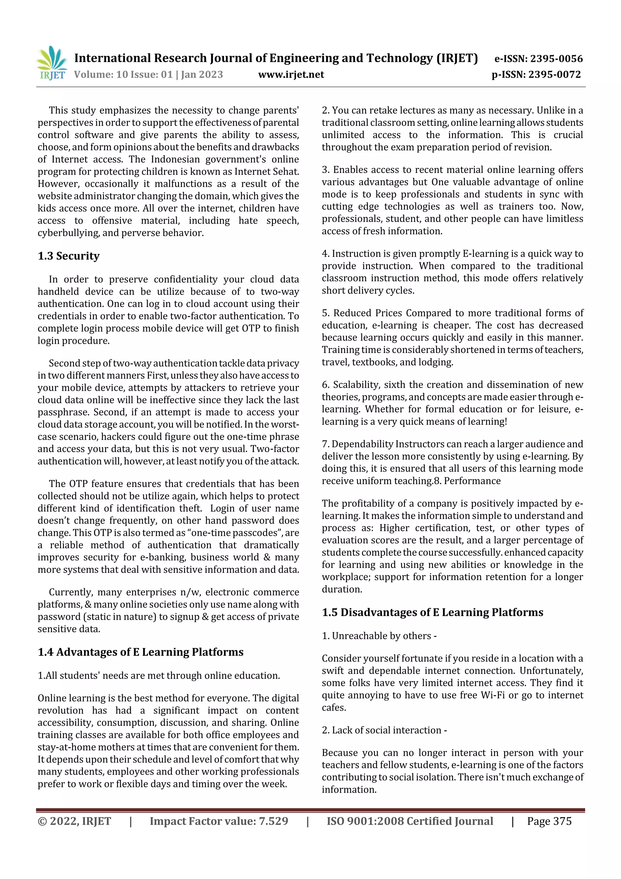 Secured E-Learning And Assessment Web-Based Application With Parental Control | PDF