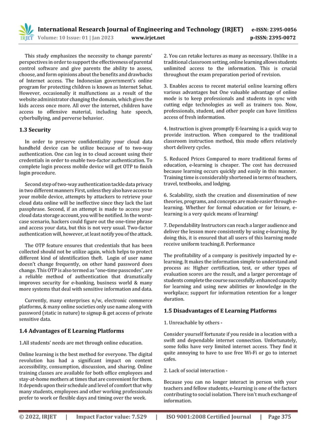 Secured E-Learning And Assessment Web-Based Application With Parental Control | PDF