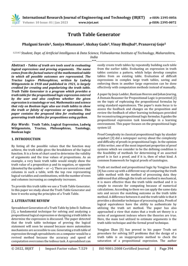 Truth Table Generator | PDF