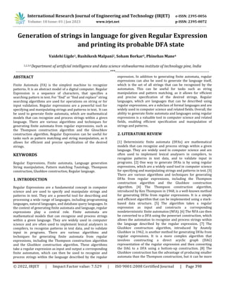Generation of strings in language for given Regular Expression and printing its probable DFA ...