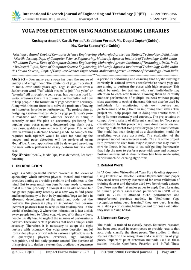 Yoga Pose Detection Using Machine Learning Libraries Pdf