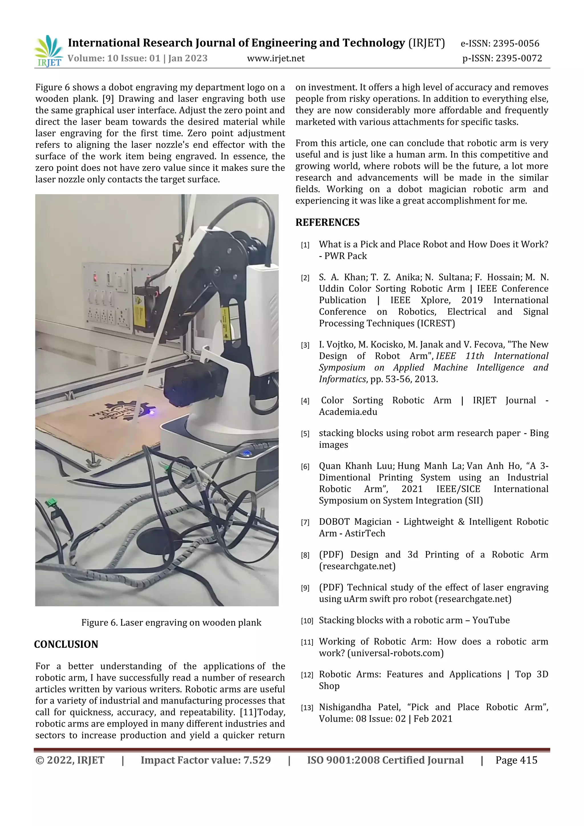 Applications of a Robotic Arm (A Dobot) | PDF