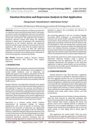 Emotion Detection and Depression Analysis in Chat Application | PDF | Free Download