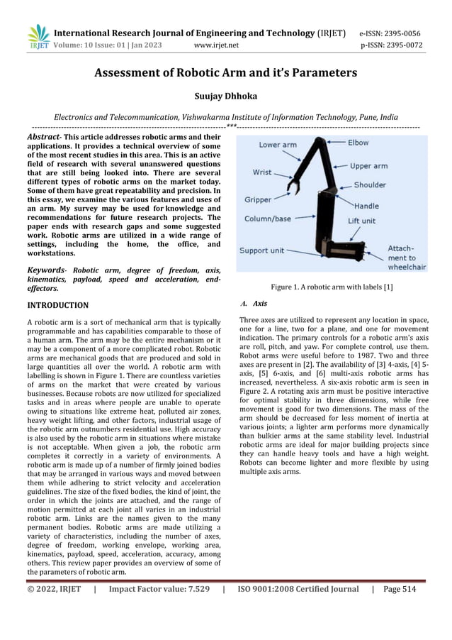 Assessment of Robotic Arm and it’s Parameters | PDF | Robotics ...