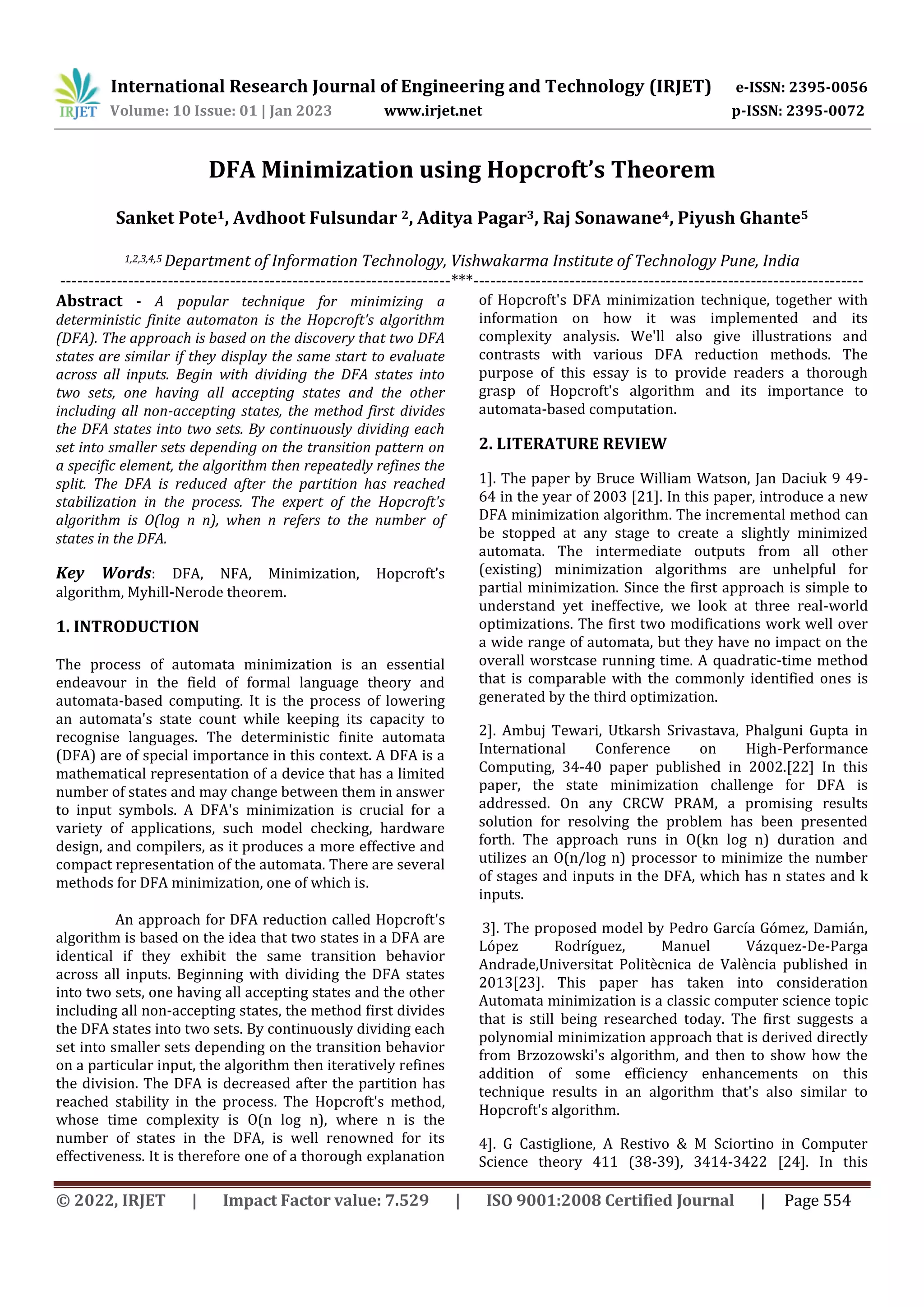 DFA Minimization using Hopcroft’s Theorem | PDF | Programming Languages | Computing