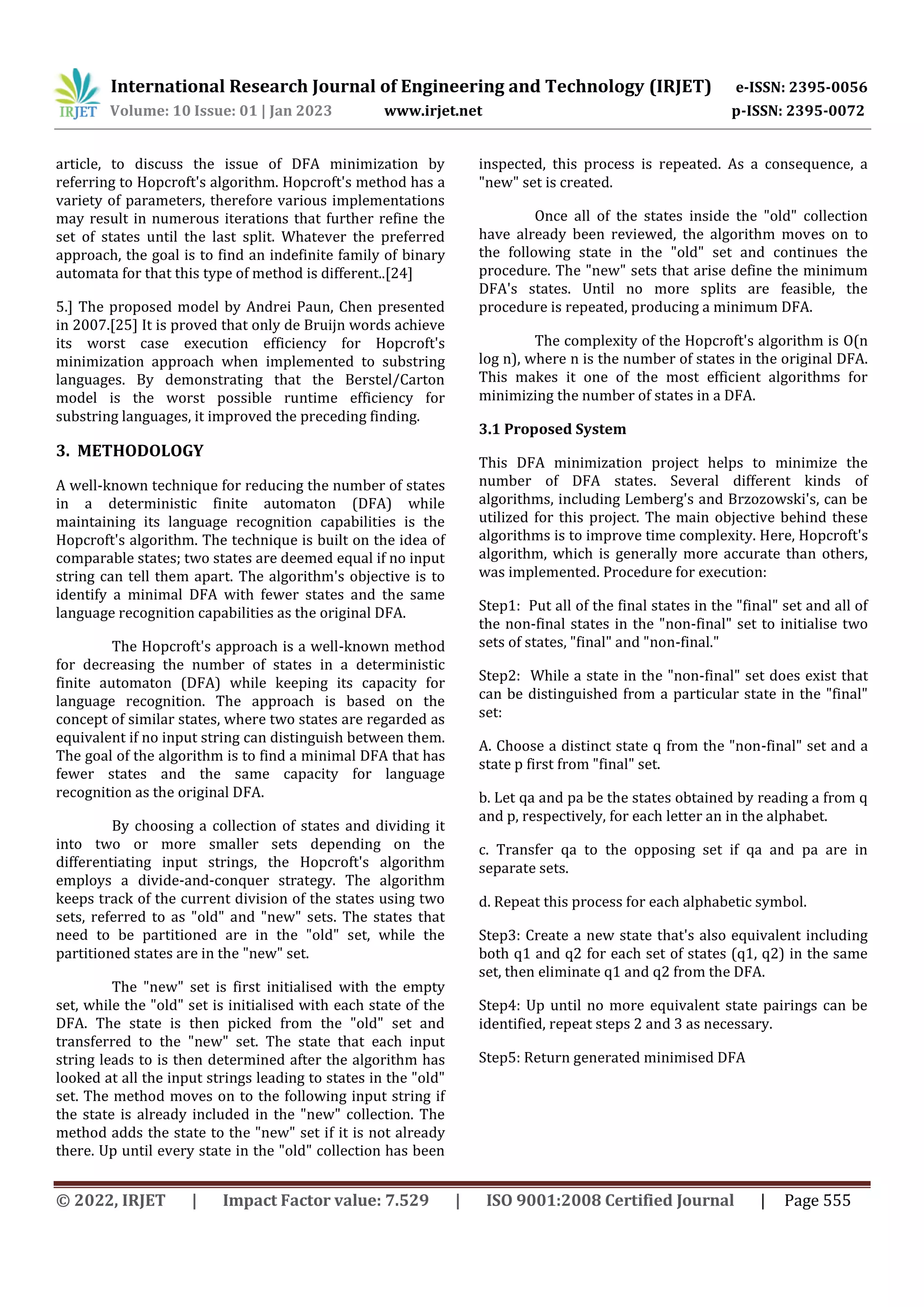 Dfa Minimization Using Hopcrofts Theorem Pdf Programming Languages Computing