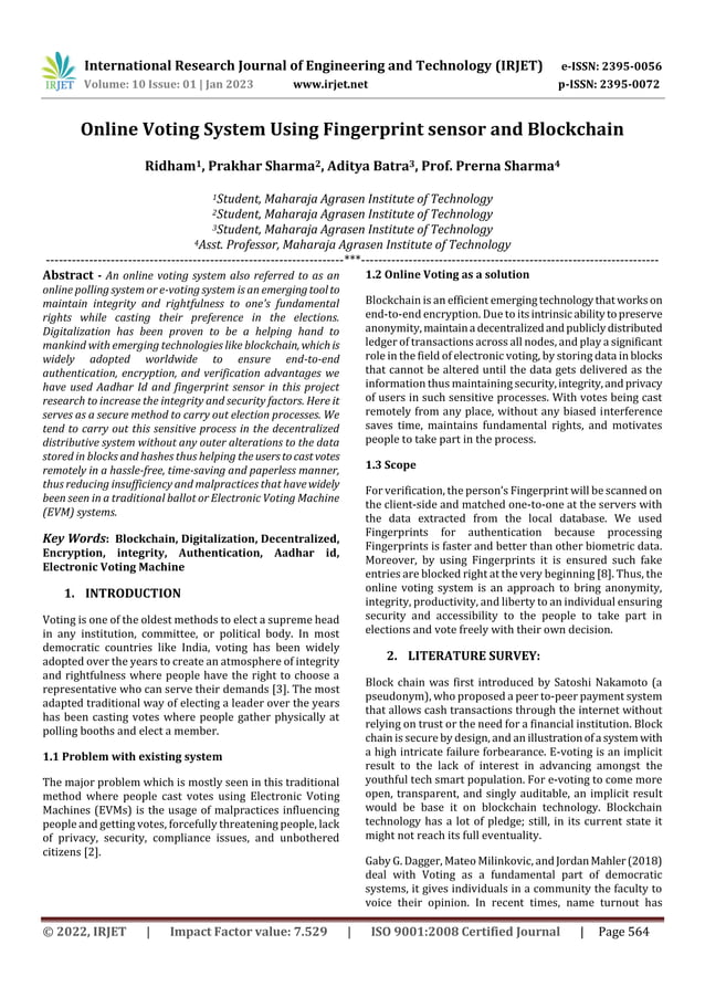 Online Voting System Using Fingerprint sensor and Blockchain | PDF | Internet | Computing