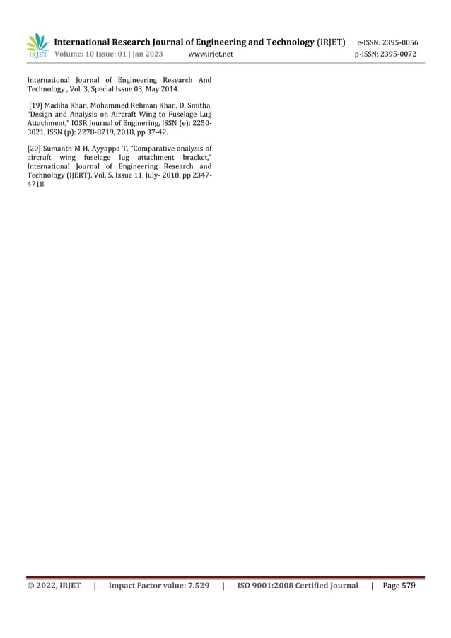 Design and Fatigue Analysis of a Typical Aircraft Wing fuselage Lug ...