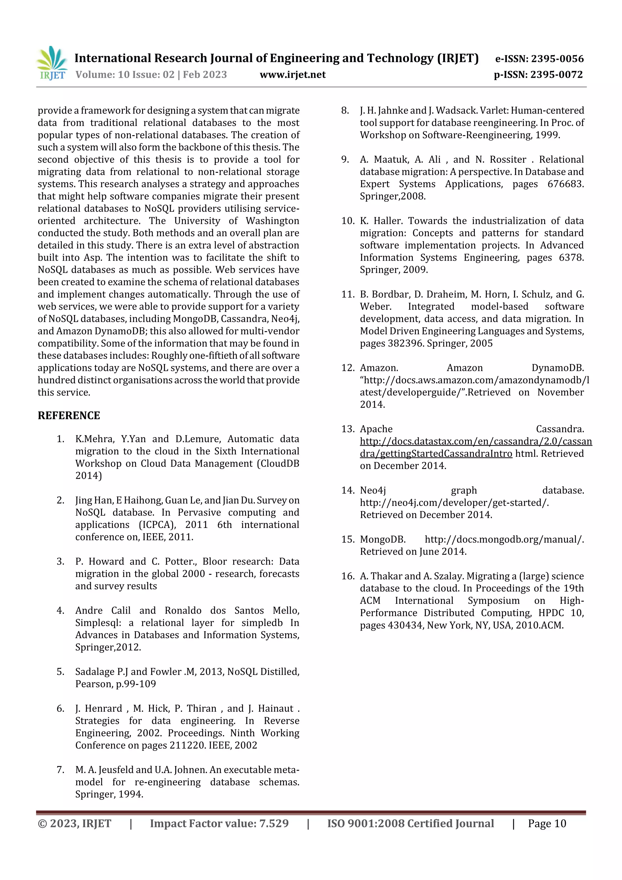 AUTOMATIC TRANSFER OF DATA USING SERVICE-ORIENTED ARCHITECTURE TO NoSQL DATABASES | PDF
