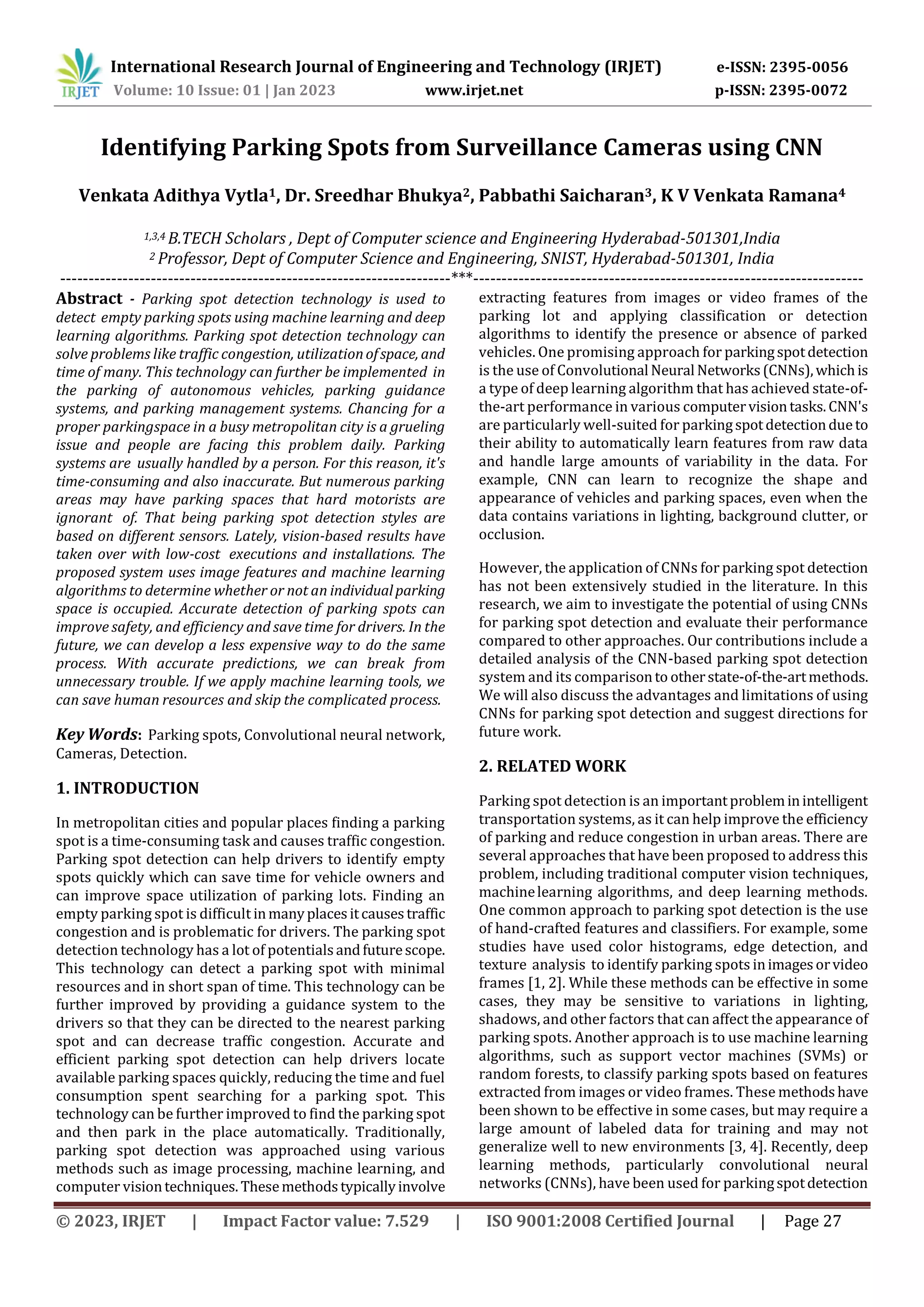 Identifying Parking Spots from Surveillance Cameras using CNN | PDF