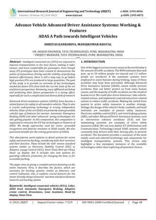 Advance Vehicle Advanced Driver Assistance Systems: Working & Features ...