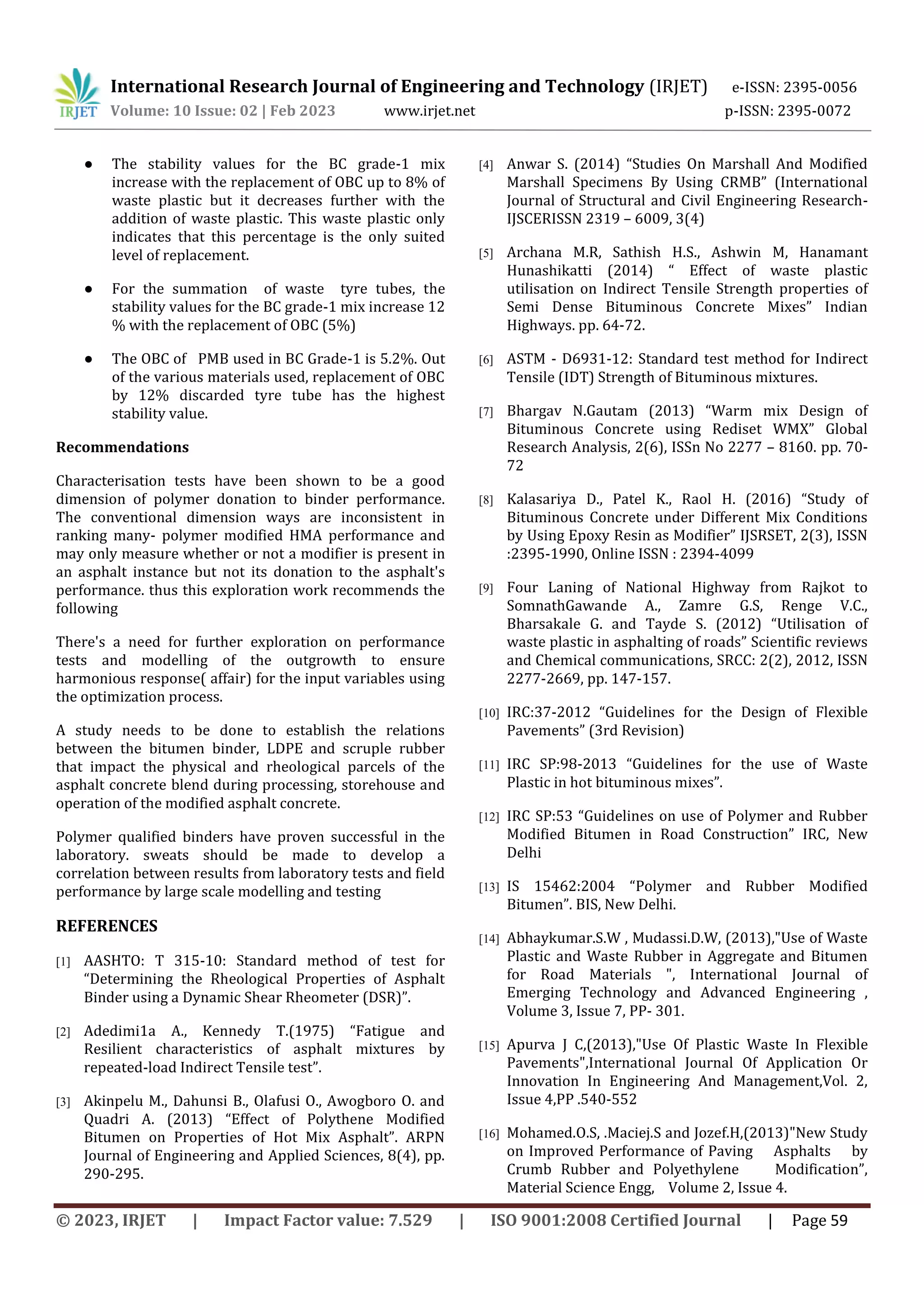 "Study Of Bituminous Concrete Using Polymers And Varoius Types Of Additives ” | PDF